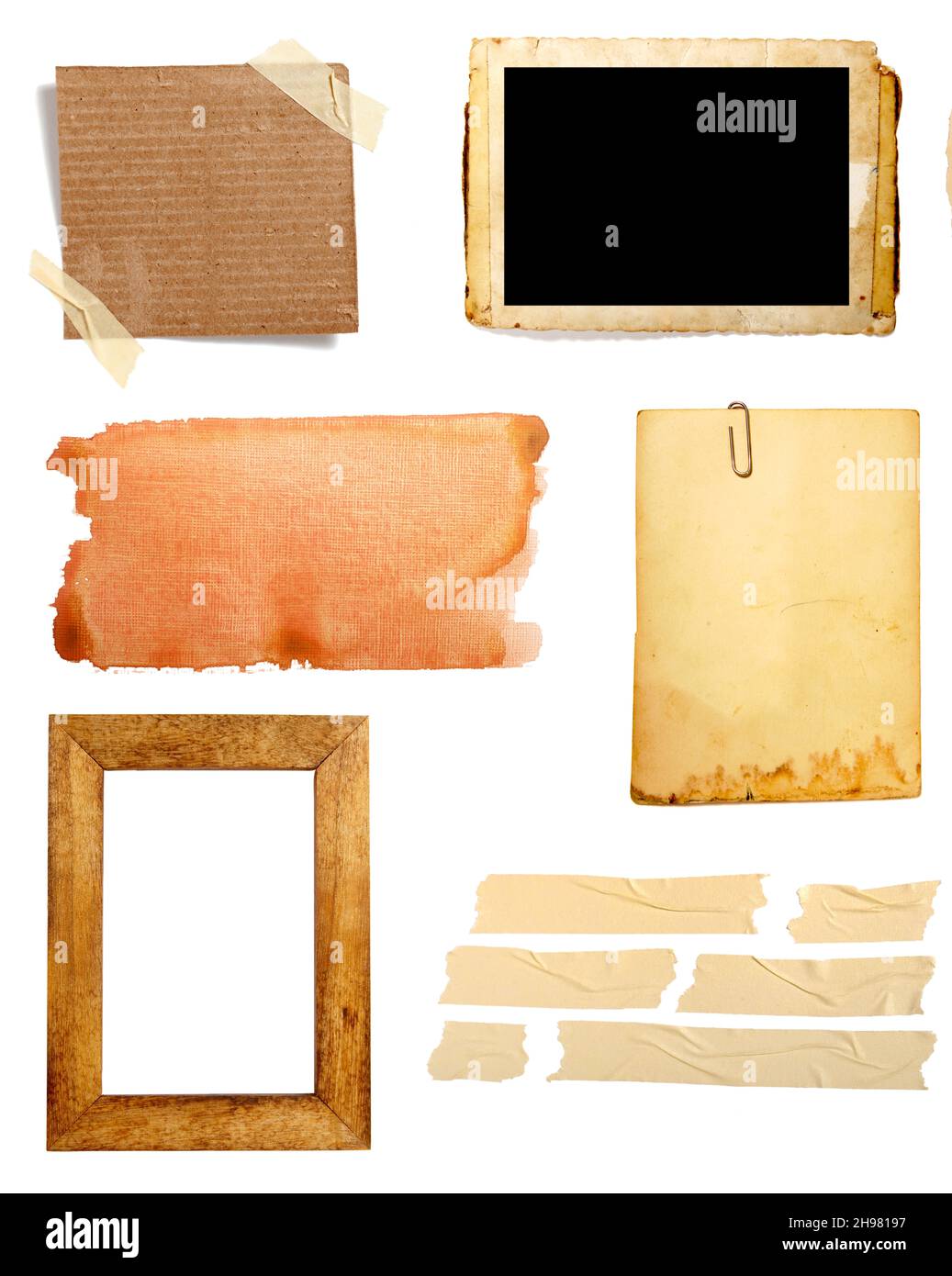 collection of various vintage note paper, tape, price label, wood sign ...