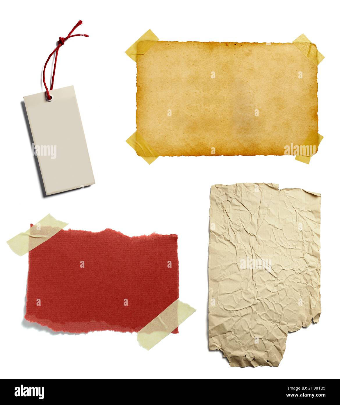 collection of various vintage note paper, tape, price label, wood sign ...