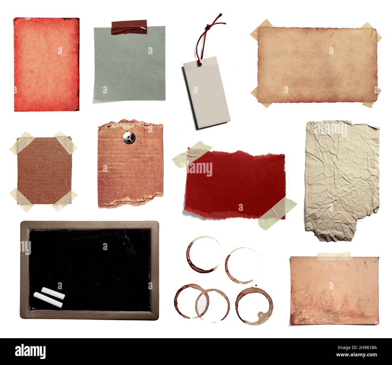 collection of various vintage note paper, tape, price label, wood sign ...