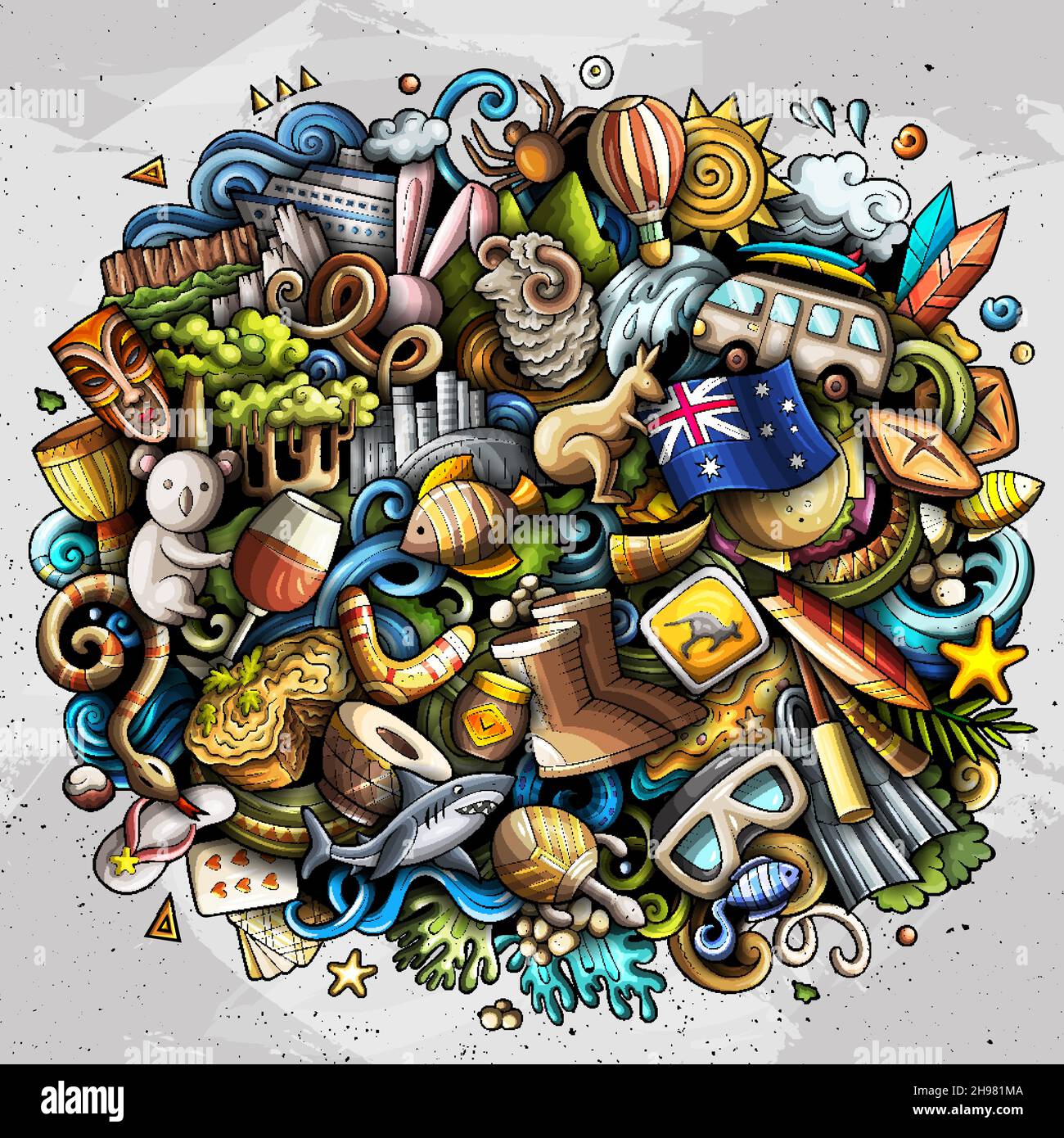 Australia hand drawn cartoon doodle illustration. Funny Australian ...