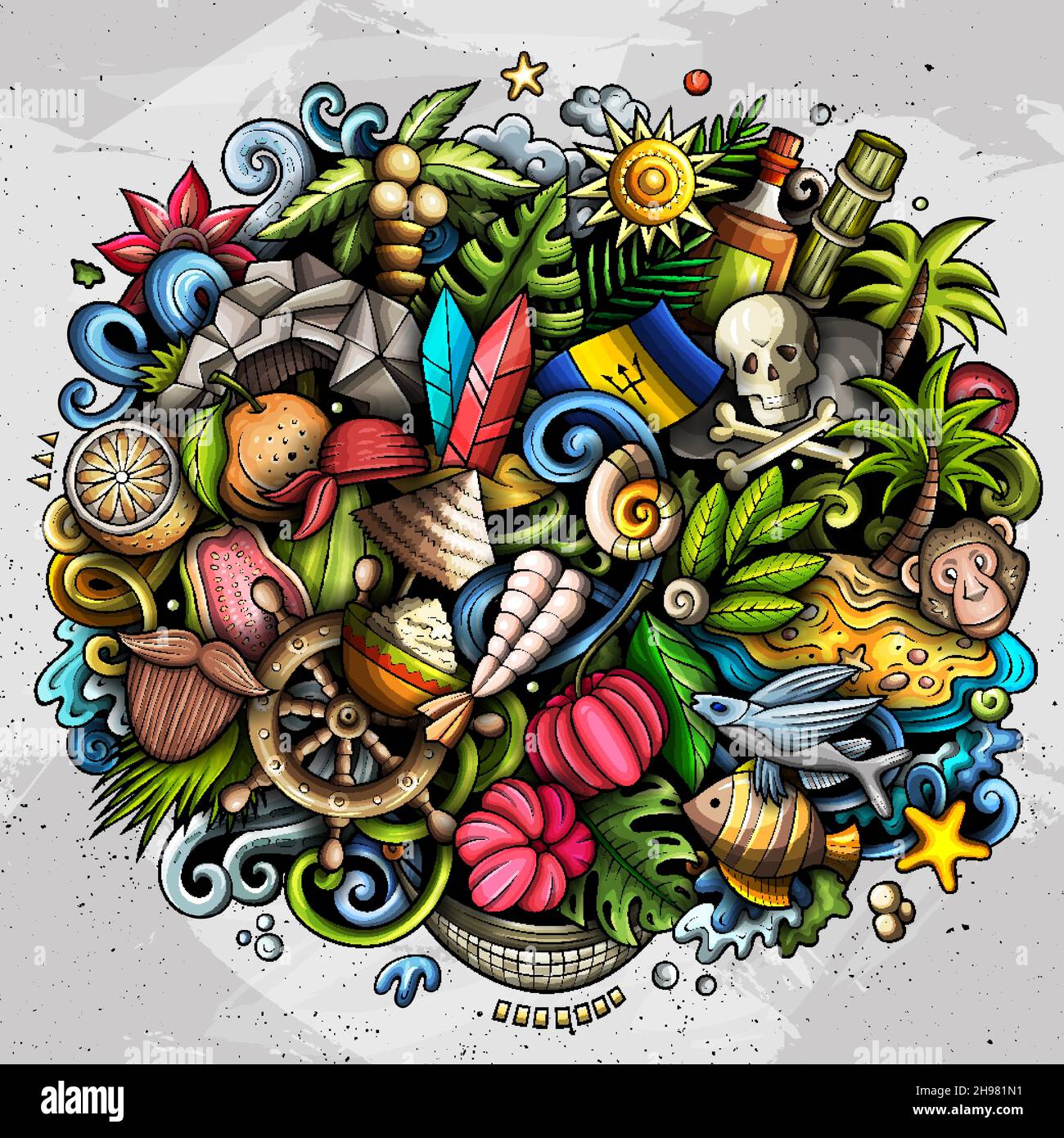 Barbados hand drawn cartoon doodle illustration. Funny barbadian design ...