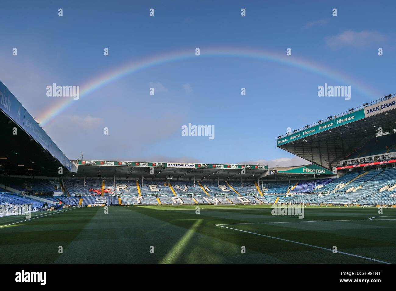 A rainbow spans over the Don Revie Stand as Elland Road Stock Photo - Alamy