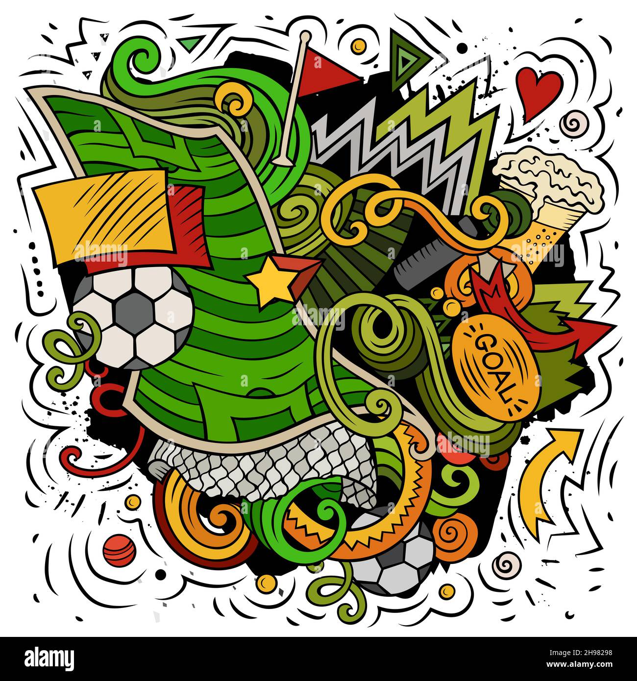 Cartoon vector doodles Football illustration. Colorful, detailed, with ...