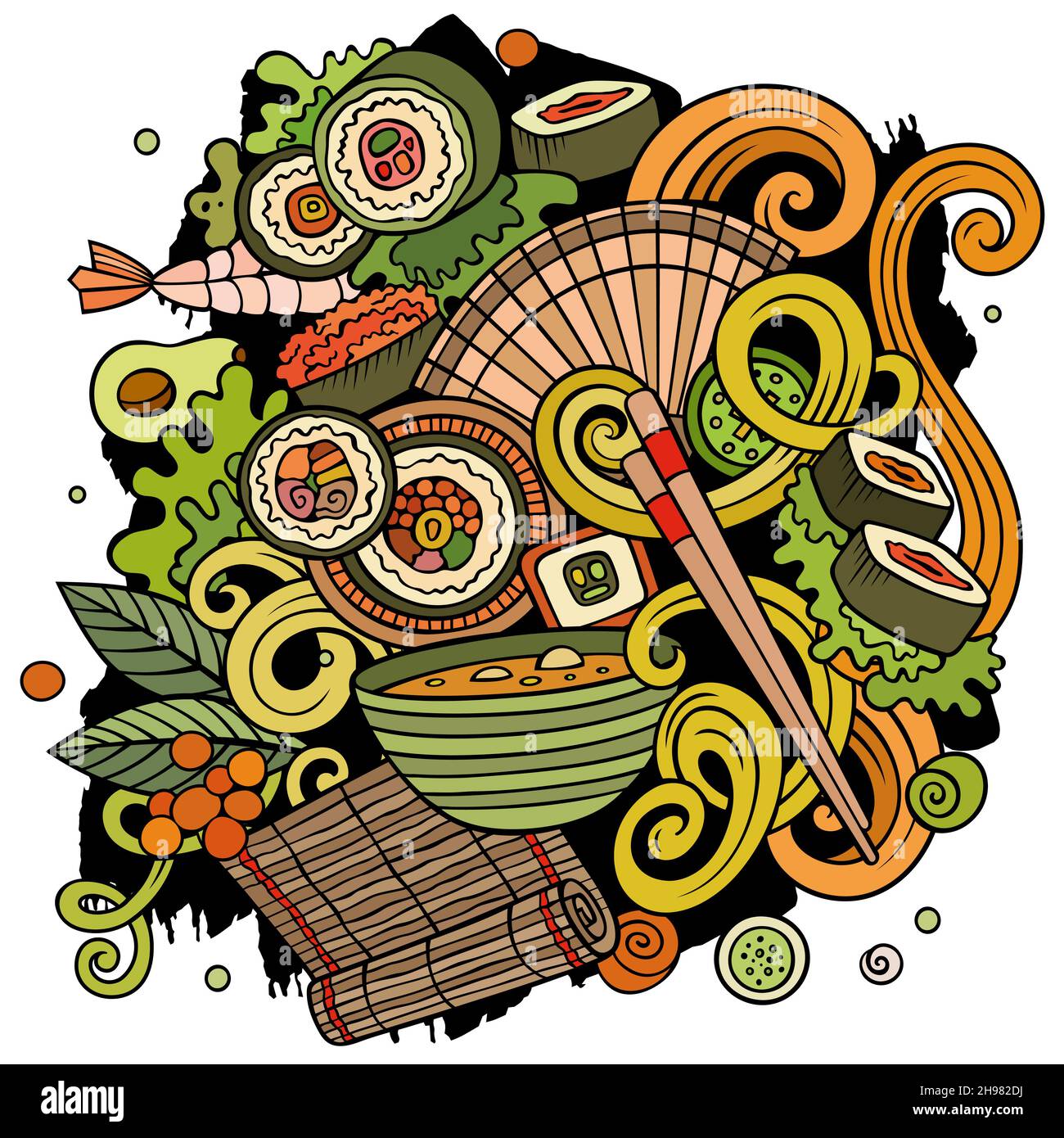 Cartoon vector doodles Japan food illustration. Colorful, detailed ...
