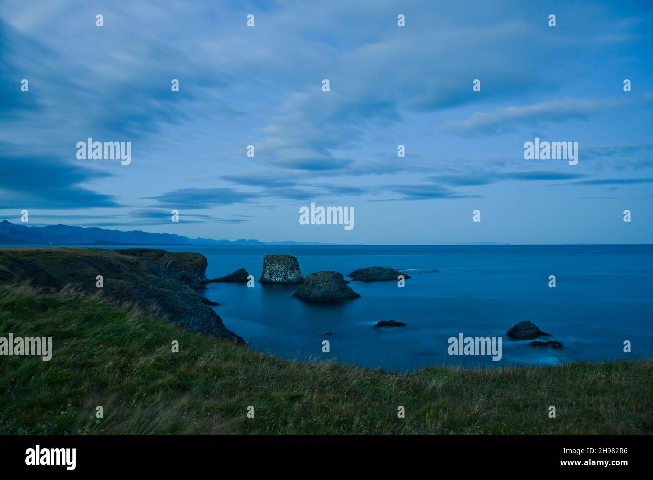 An aerial view of the Arnarstapi Cliff Hellnar, Iceland Coast Stock ...