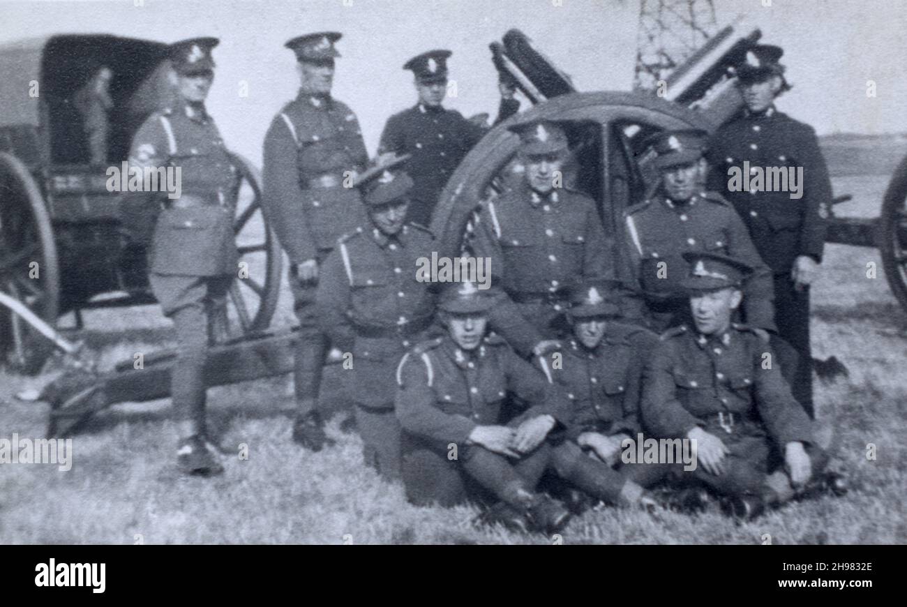A British army QF 4.5-inch howitzer artillery gun and limber with Royal ...