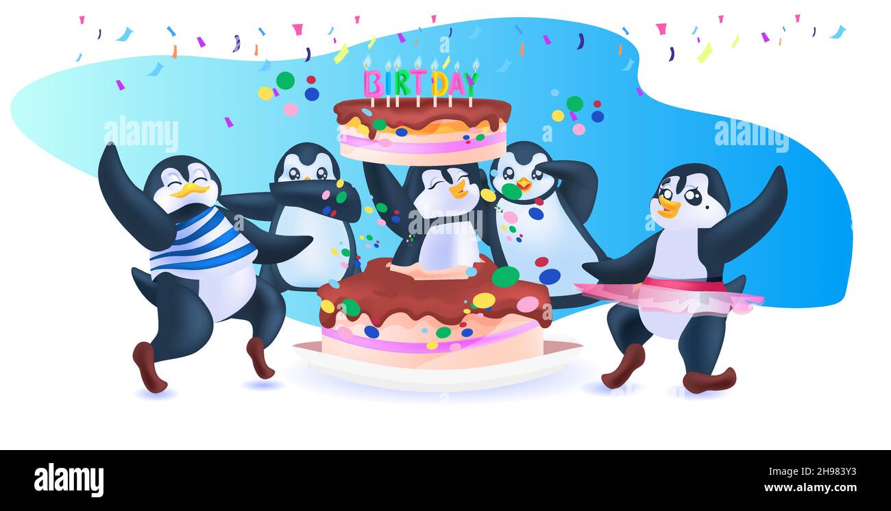 cute penguins celebrating birthday party antarctic birds having fun ...