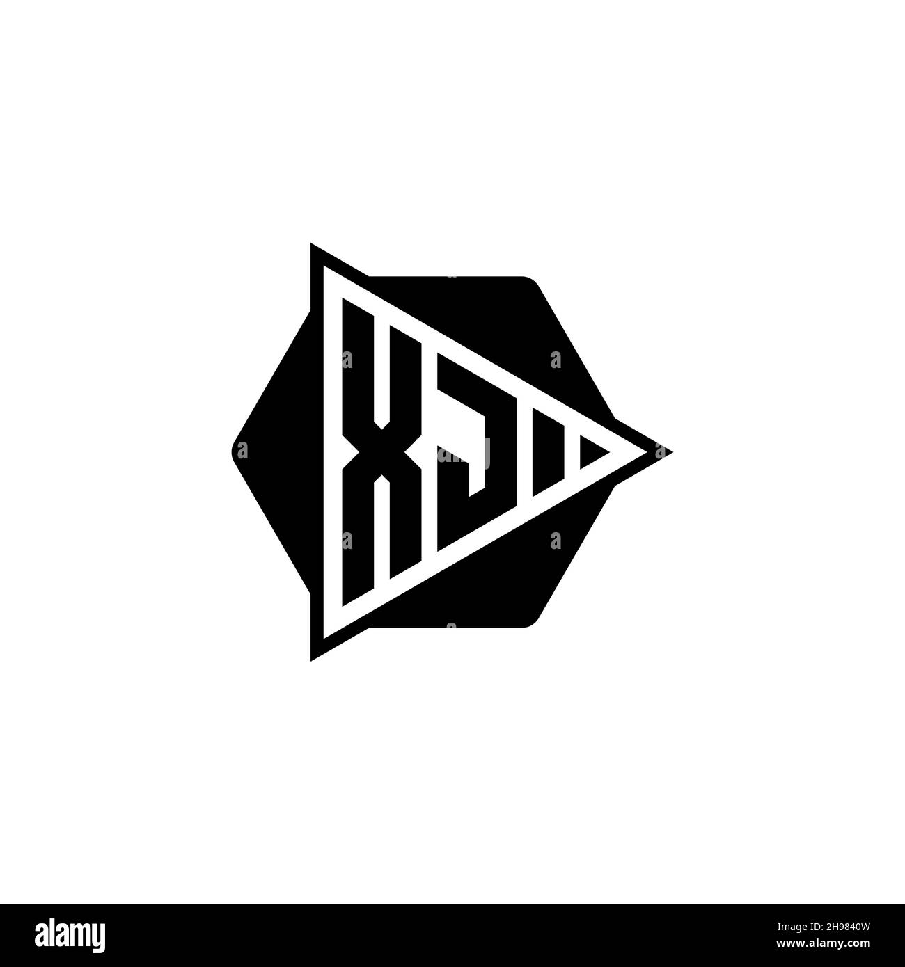 XJ Monogram logo letter with triangle play button shape hexagonal rounded. Triangle circle ...