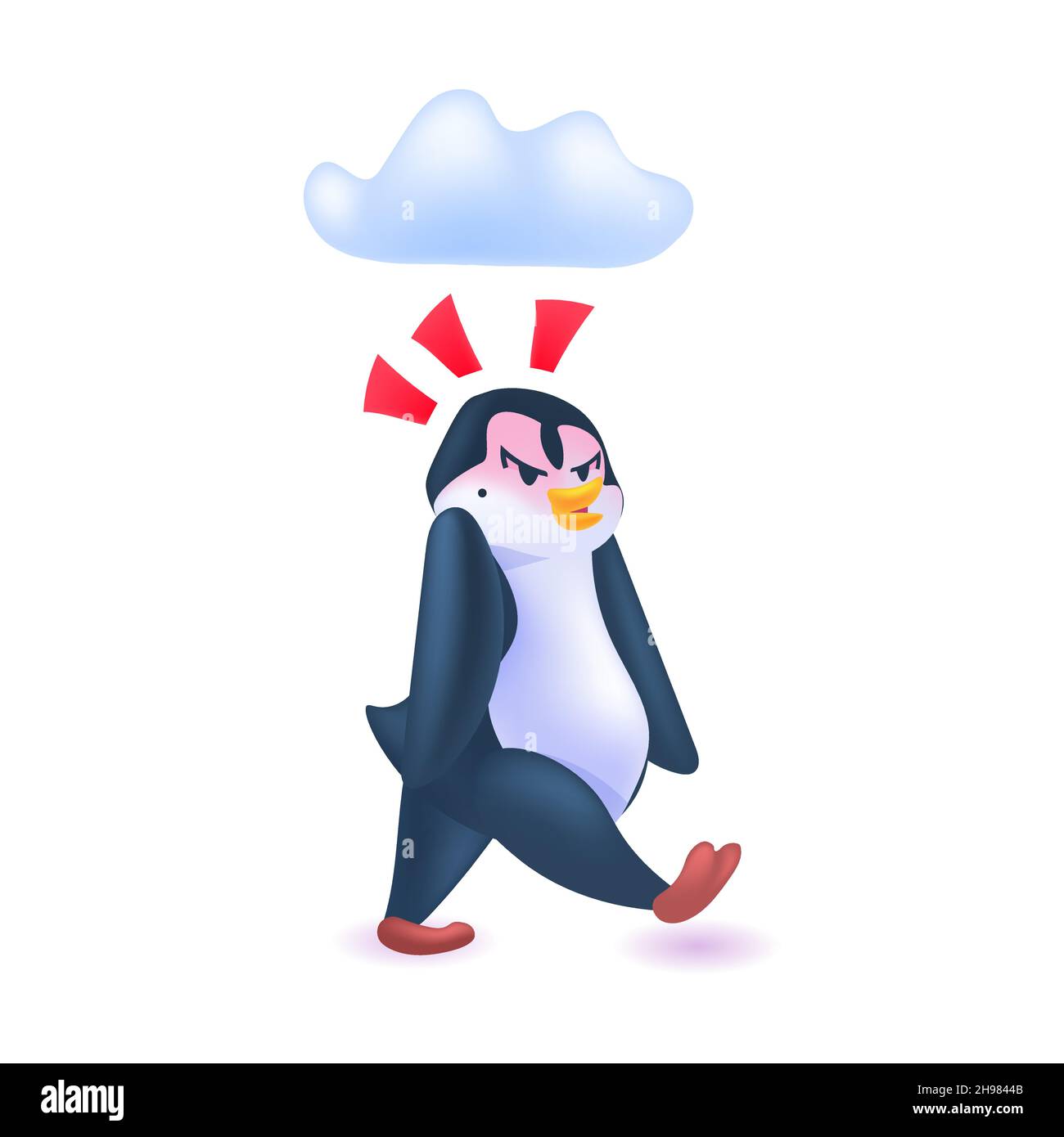 angry penguin animal with red exclamation marks furious antarctic bird ...