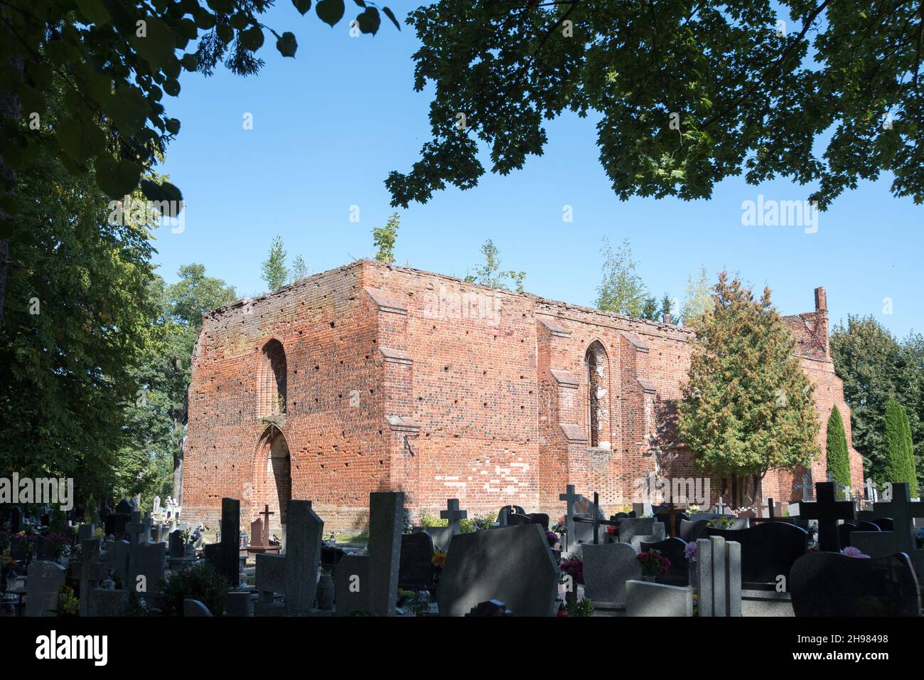 Ruined brick gothic church of St John the Baptist burnt in 1945 by ...
