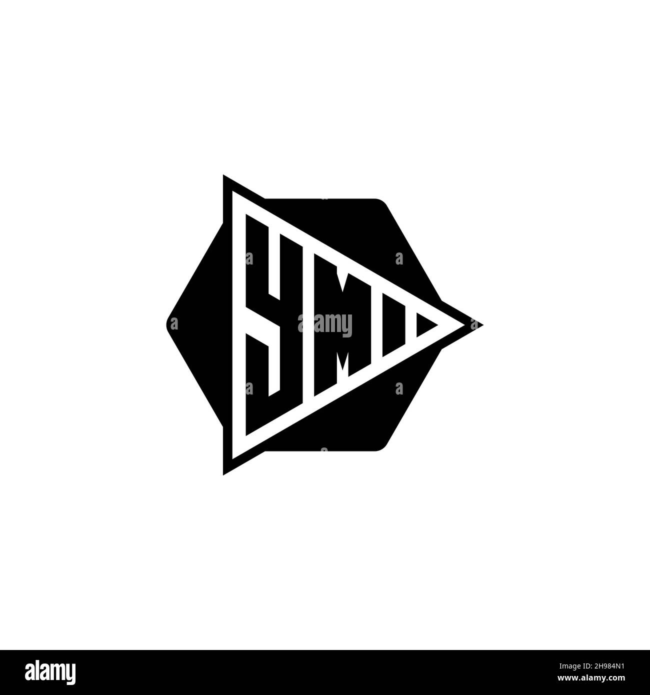 YM Monogram logo letter with triangle play button shape hexagonal rounded. Triangle circle ...