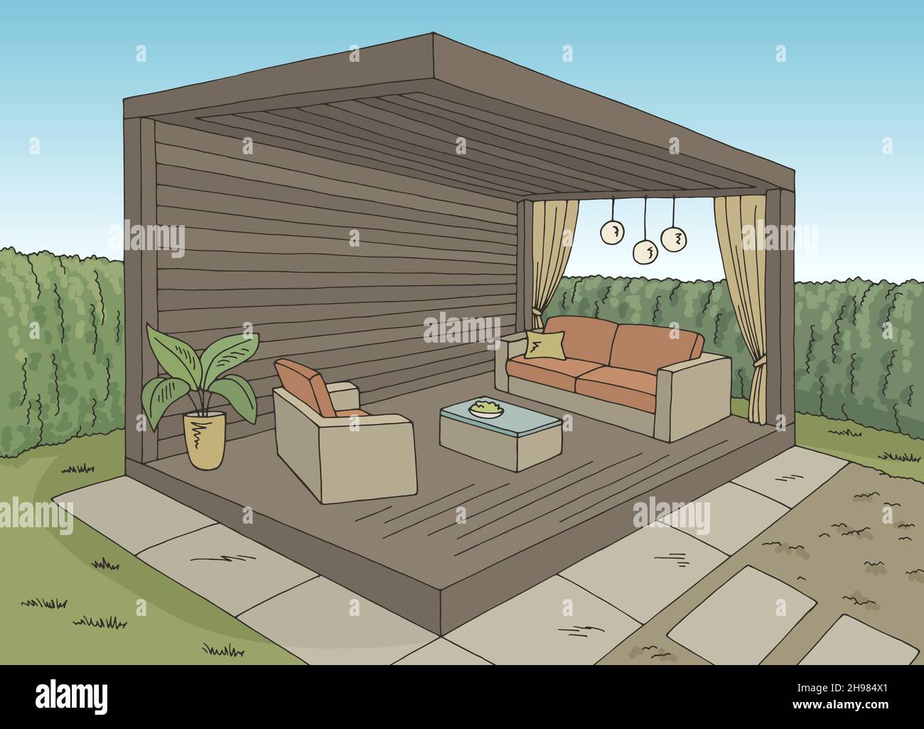 Gazebo Landscape Design Drawings 🎨 Gazebo In The Garden Watercolour