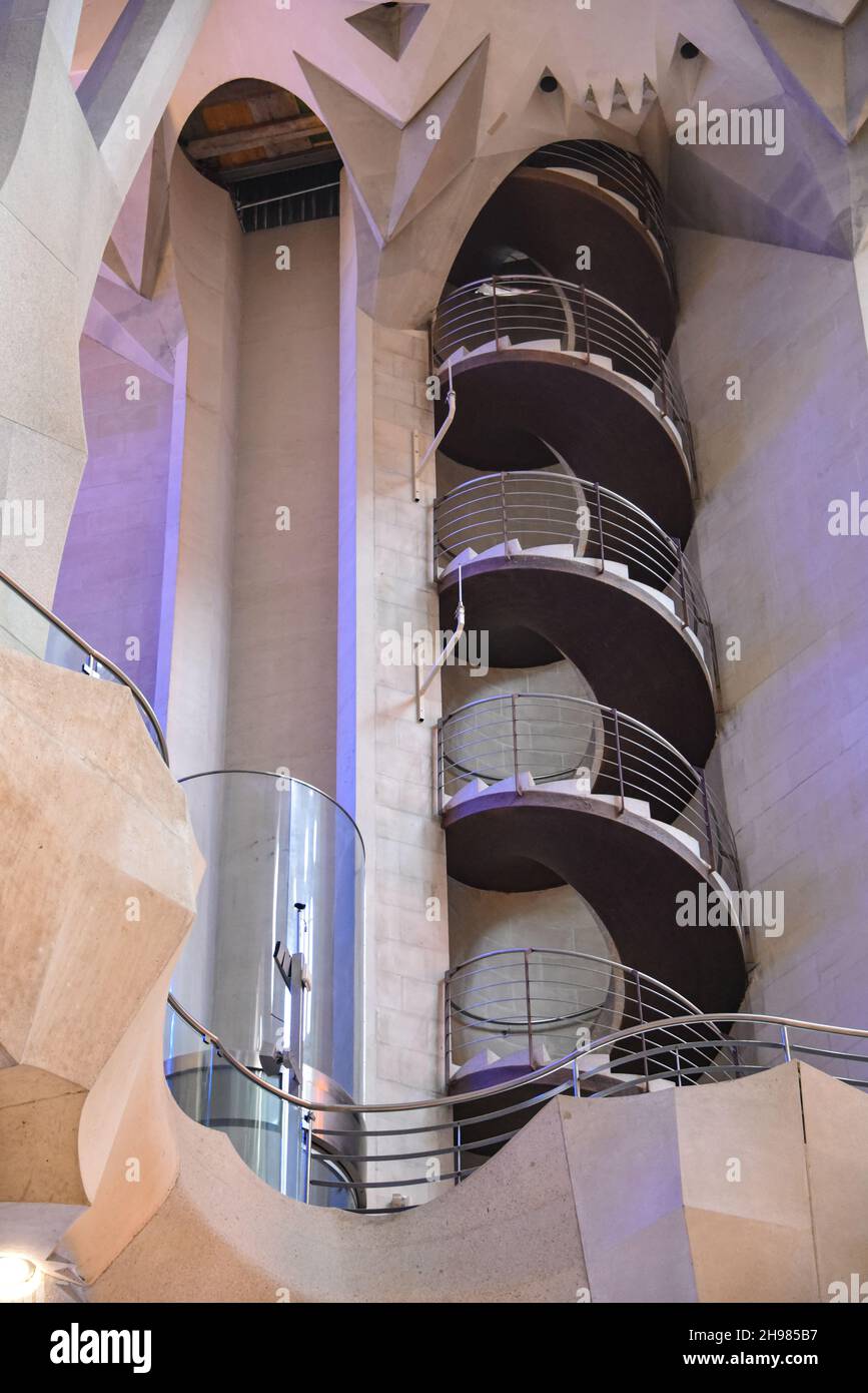 Barcelona, Spain - 22 Nov, 2021: Spiral stairs in the Basilica of ...