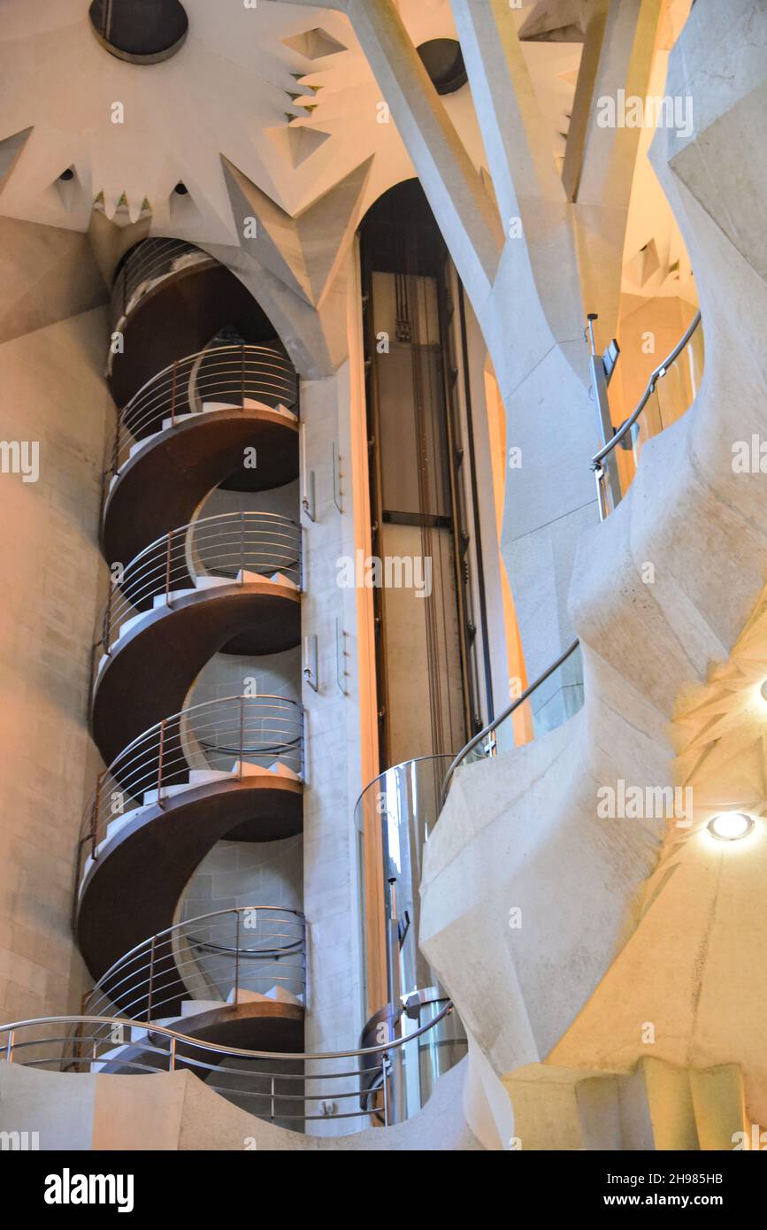 Barcelona, Spain - 22 Nov, 2021: Spiral stairs in the Basilica of ...