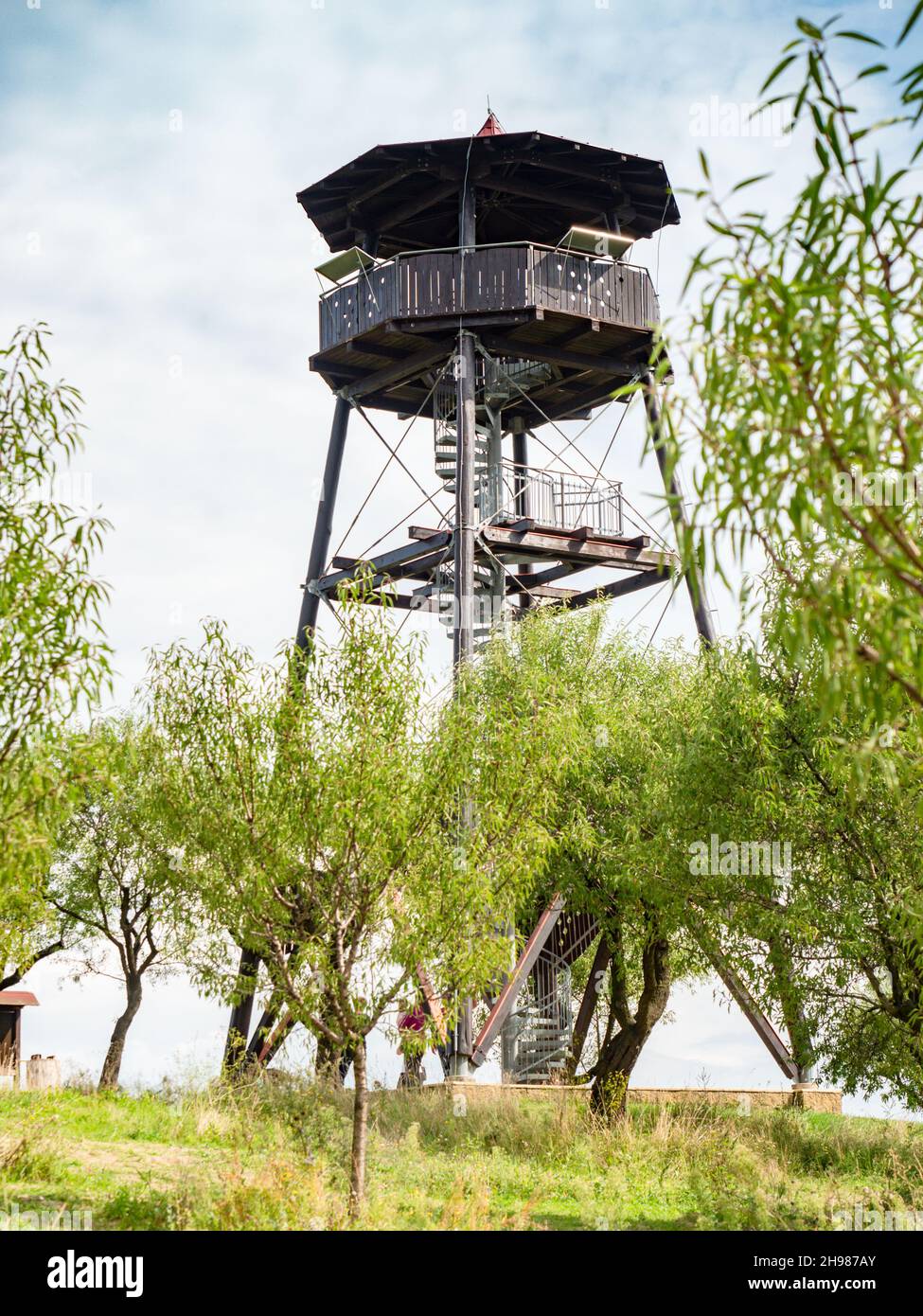 The lookout tower in the almond orchard at Hustopece town is a unique ...