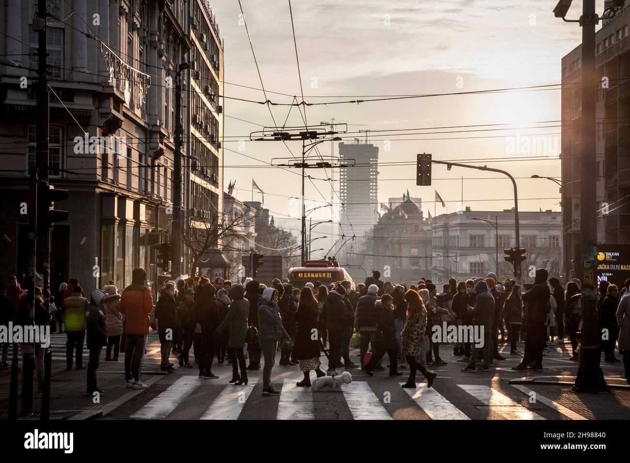 Picture of a crowd of protestors in Belgrade, Serbia, on Terazije ...