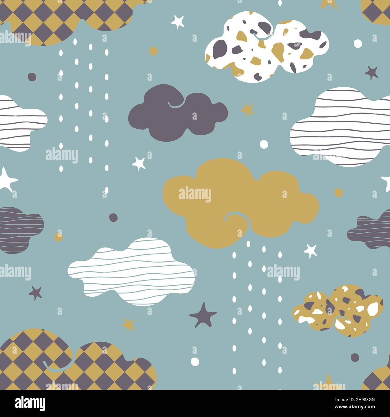 Seamless vector pattern with textured clouds on grey background. Simple ...