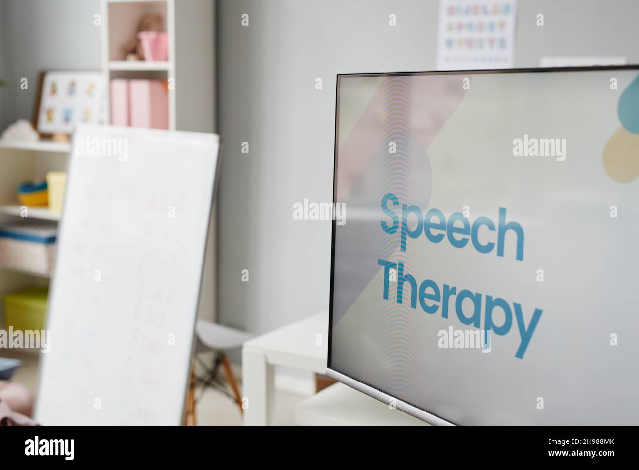Close-up of computer monitor with text on the screen standing in the ...