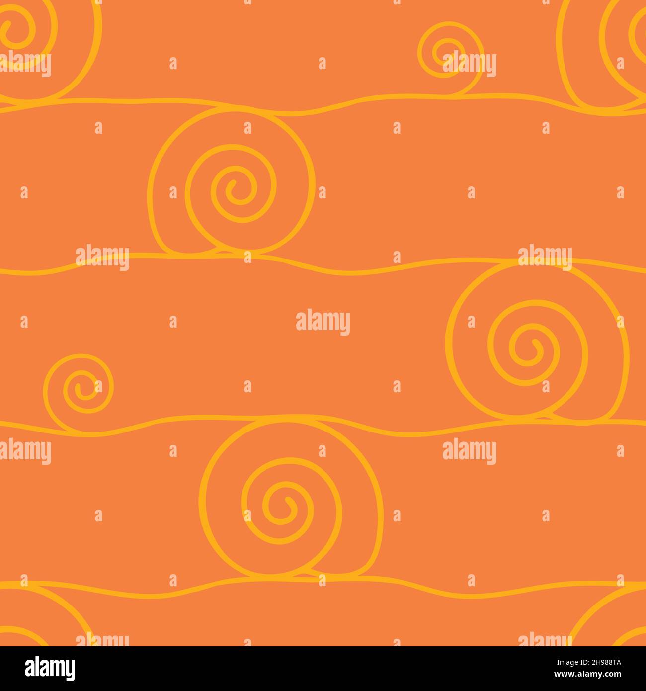 Seamless vector pattern with spiral line on orange background. Snail ...