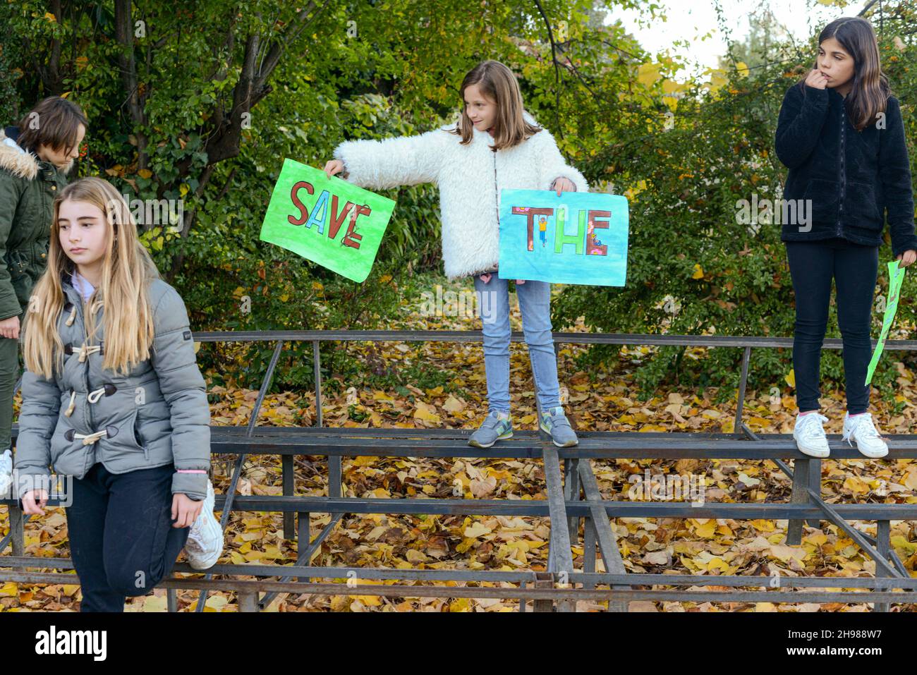 ecologist children playing to save the planet as evil toxic pollutes ...