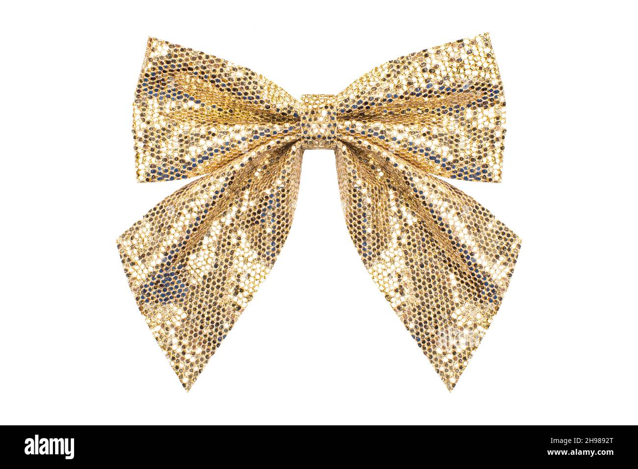 Golden ribbon with bow isolated on white Stock Photo - Alamy