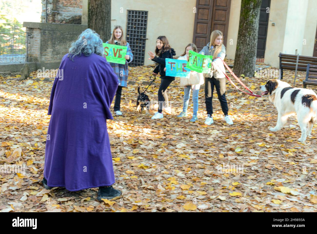 children playing to save the planet as evil toxic pollutes the earth ...