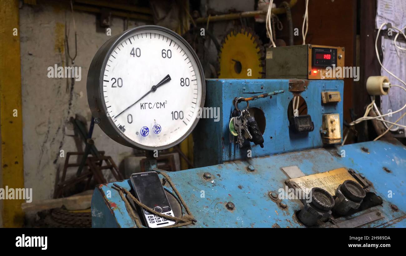 Pressure gauge on control panel. Pressure gauge or pressure indicator ...