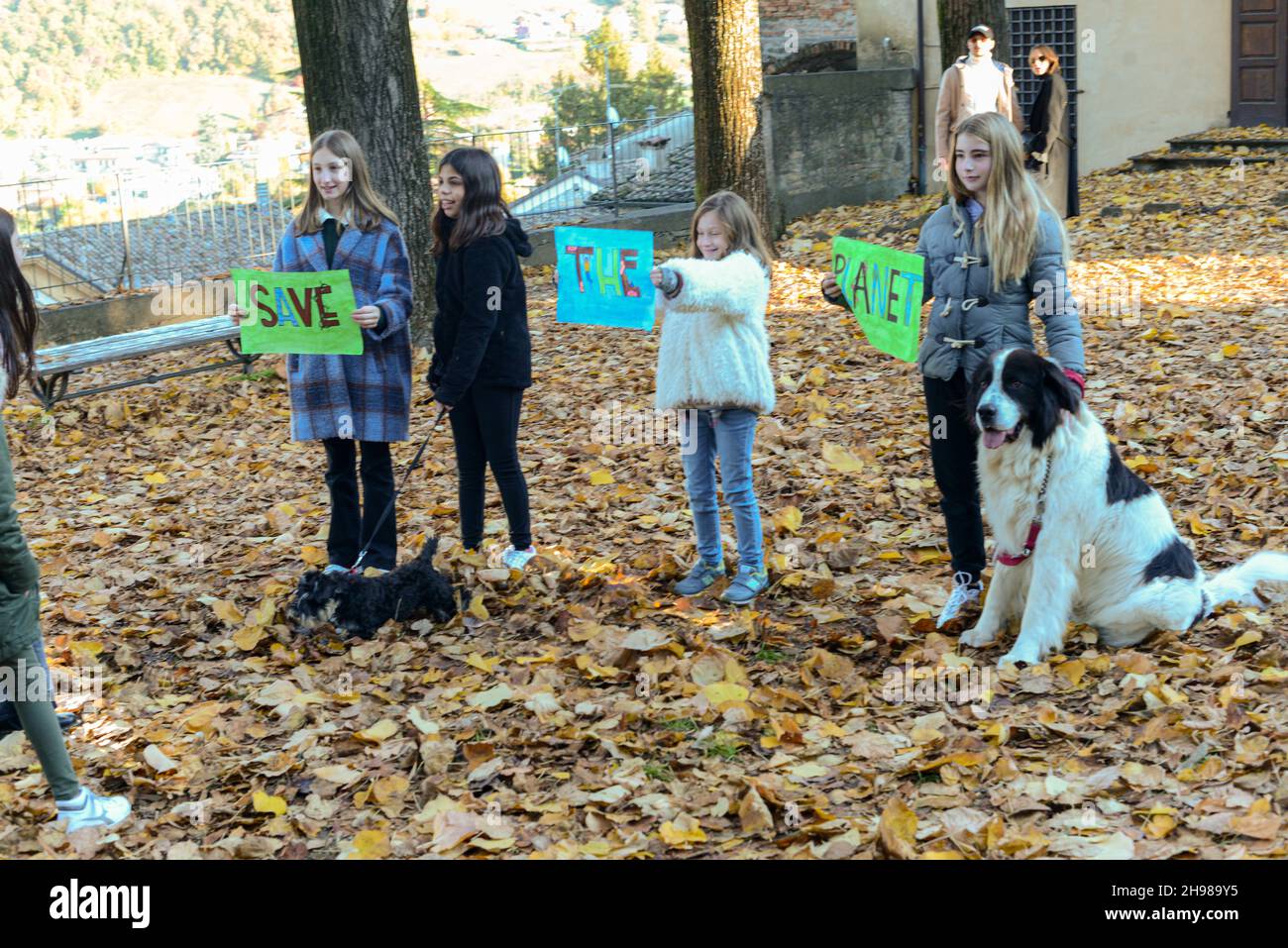 ecologist children playing to save the planet as evil toxic pollutes ...
