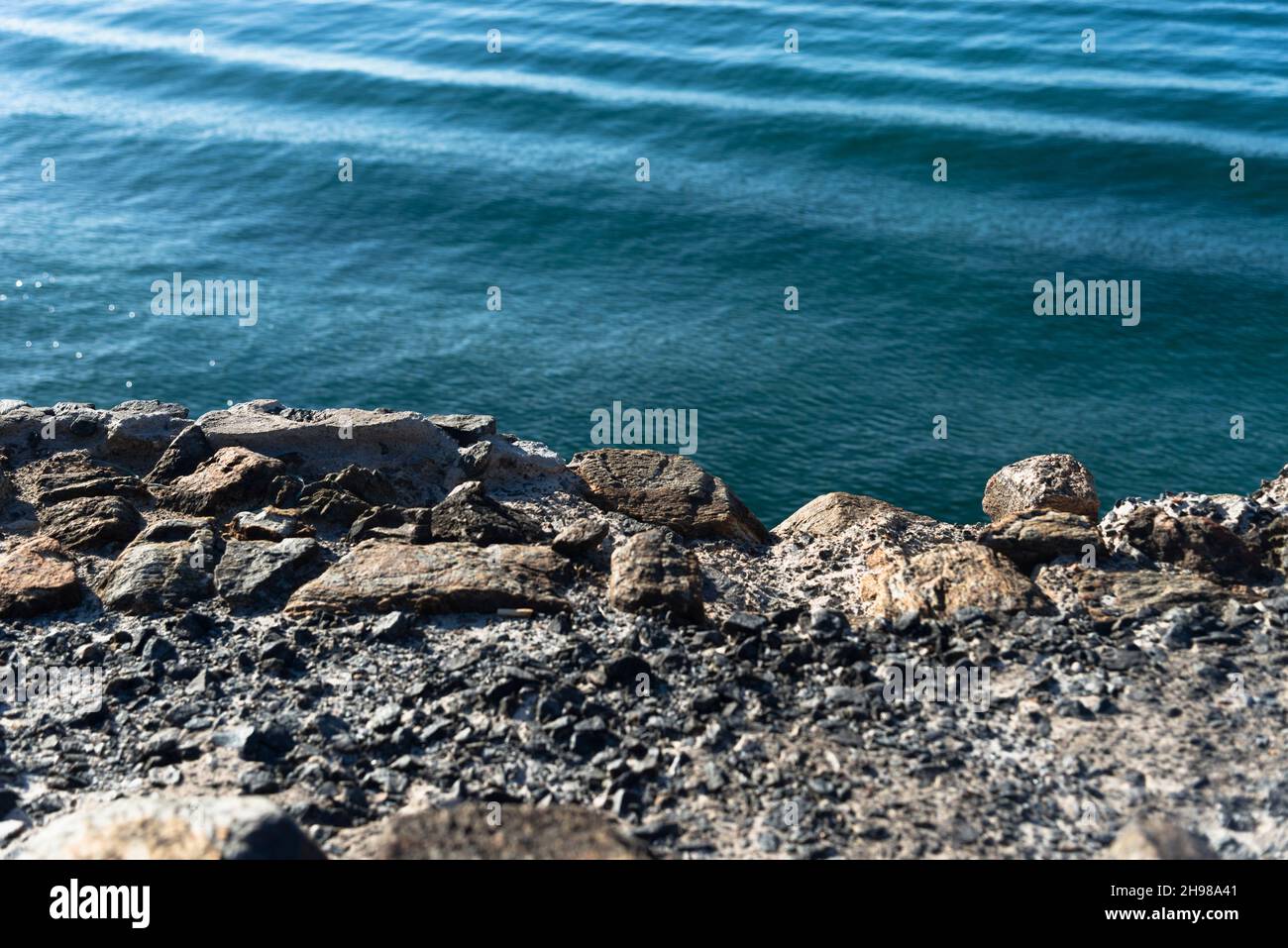 Seaside seen from above the stone sidewalk. Salvador, Bahia, Brazil ...