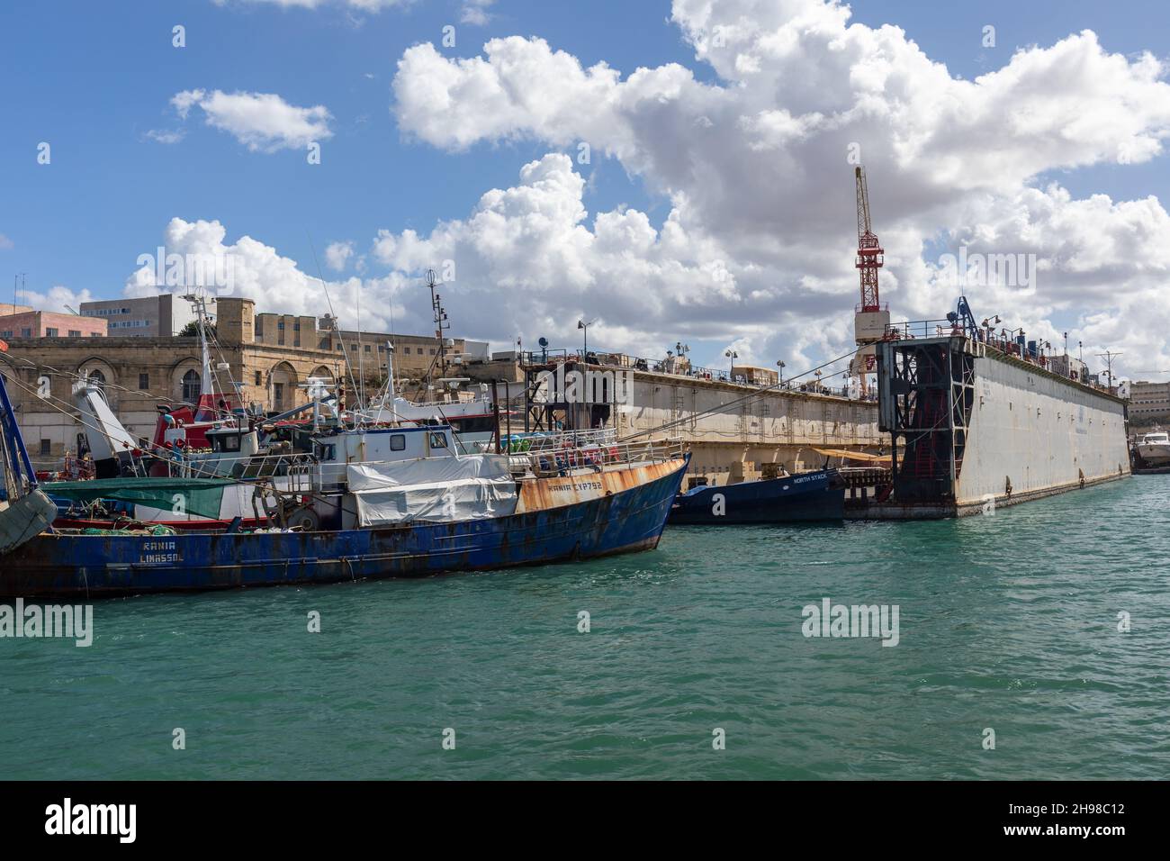 A floating dry dock at Valletta dockyard, Valletta, Malta, Europe Stock ...