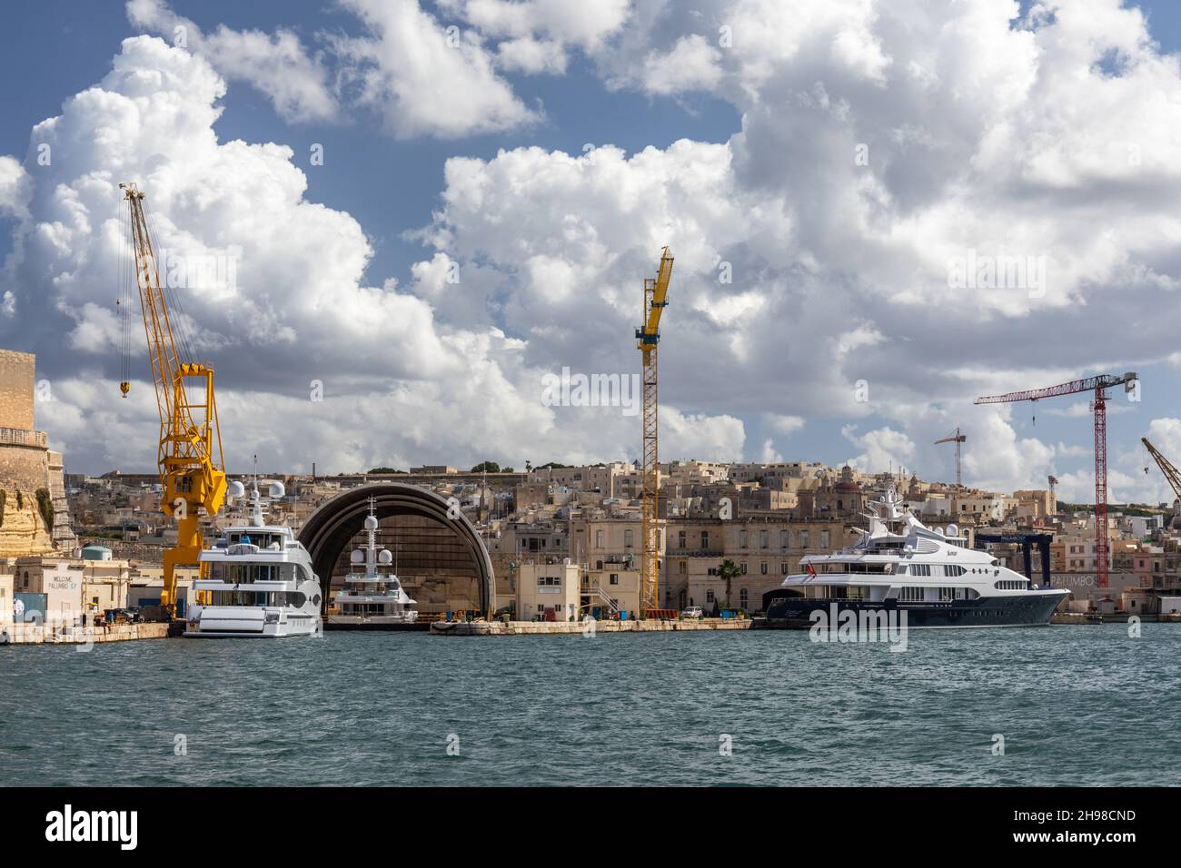 Cranes in Valletta dockyard, Valletta, Malta, Europe Stock Photo - Alamy
