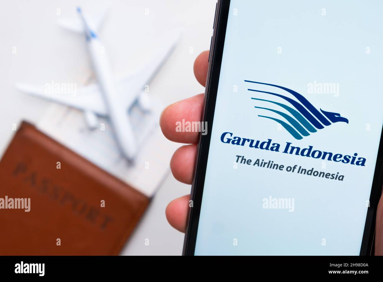 Garuda Indonesia airlines company app or logo displayed on a mobile ...