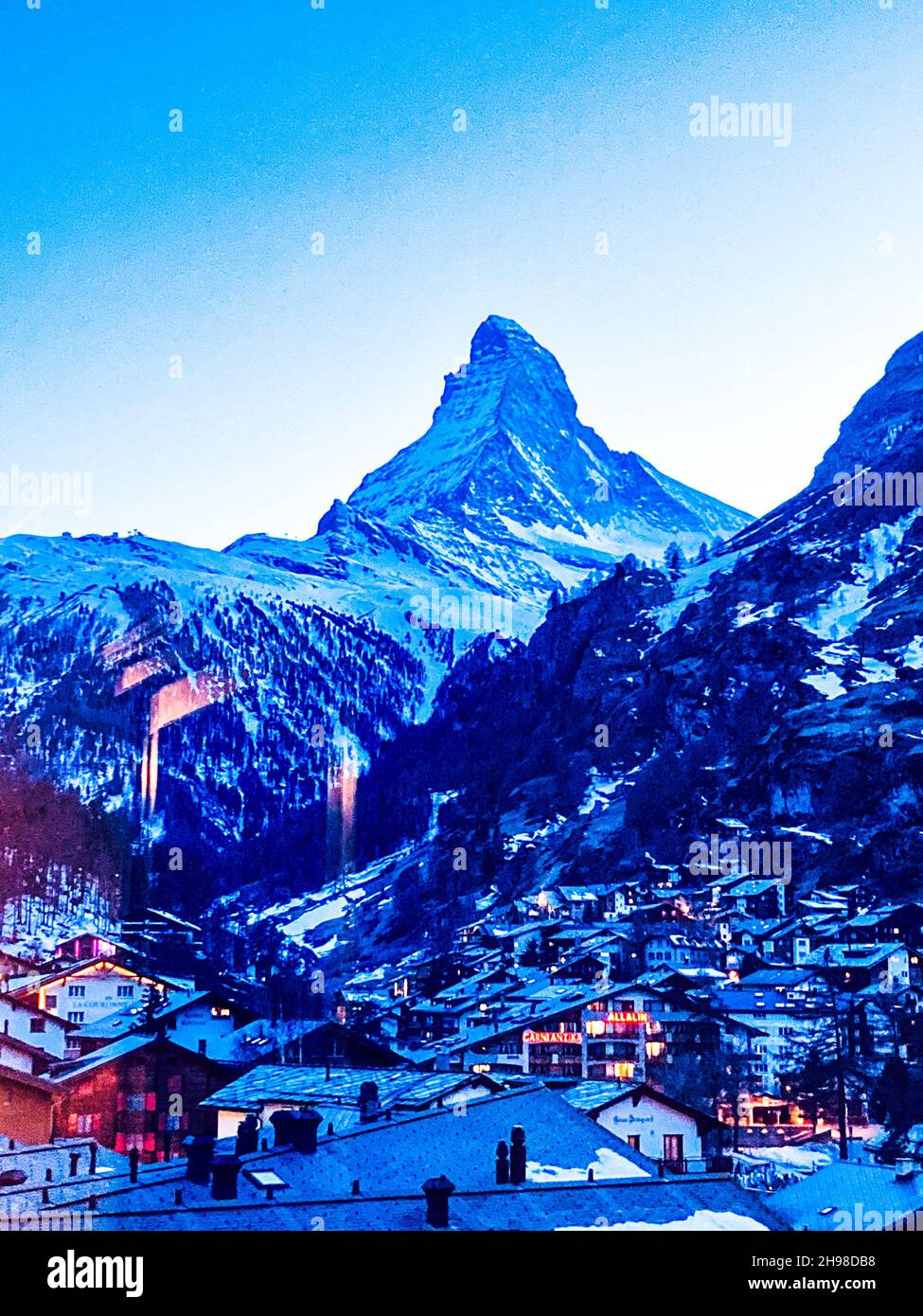 view to the matterhorn mountain by night from zermatt Stock Photo - Alamy