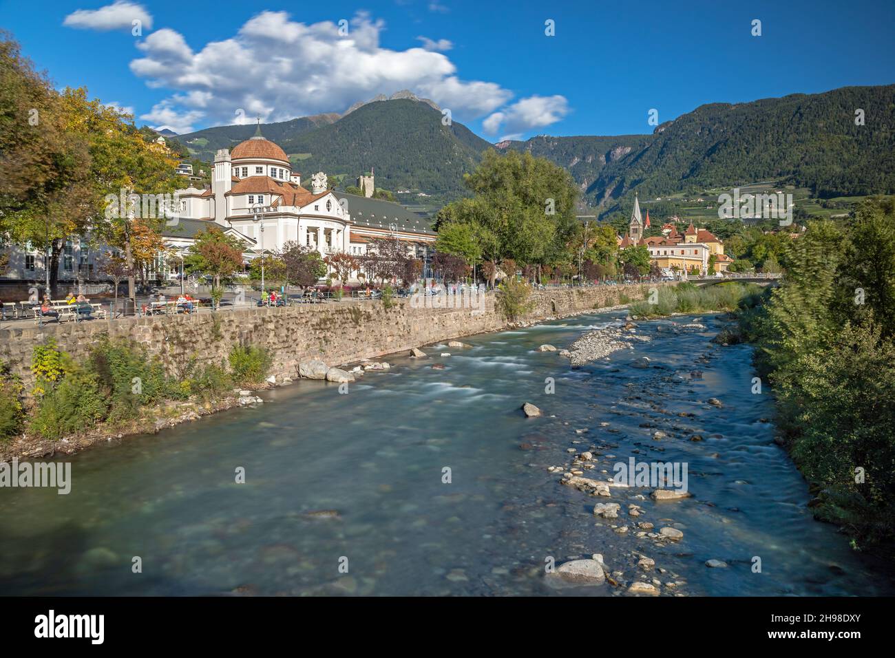 Promenade at Passer river in Meran, South Tyrol Stock Photo - Alamy
