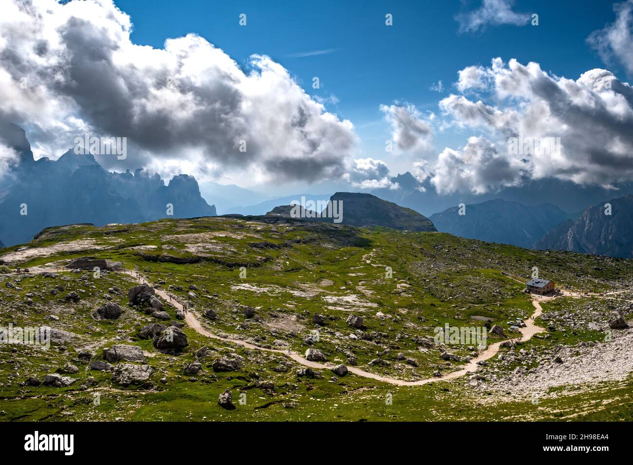 Alpine Landscape With Mountain Peaks And View To Rifugio Lavaredo On ...
