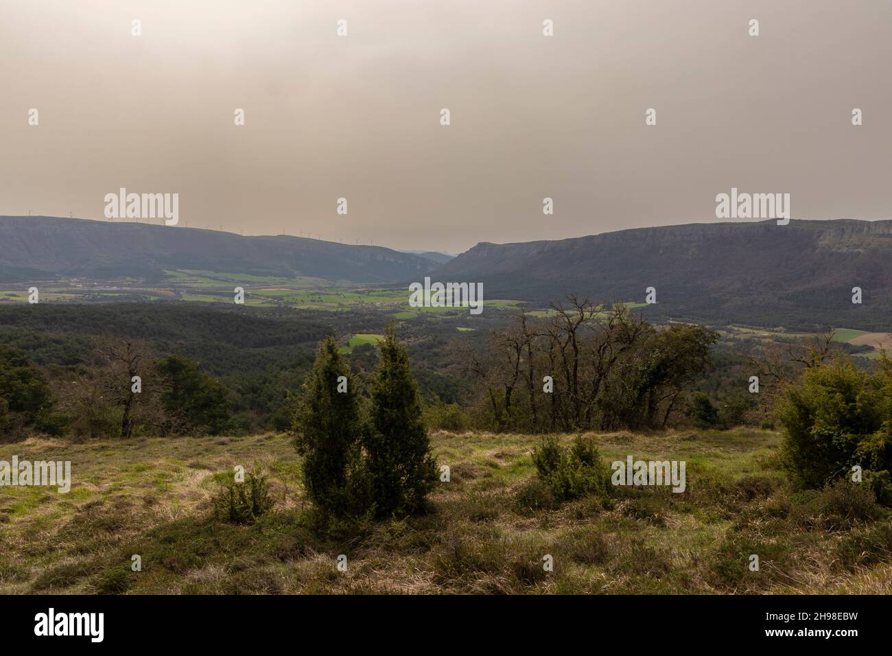 green valley of the Basque country in the province of Alava on a cloudy ...