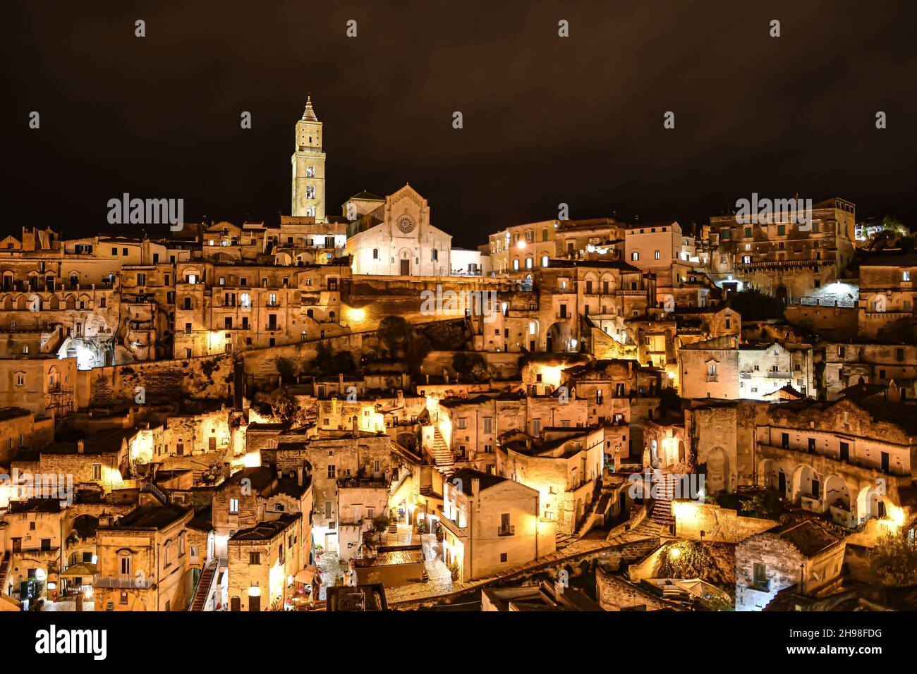 View of Matera, an ancient city built into the rock. It is located in ...