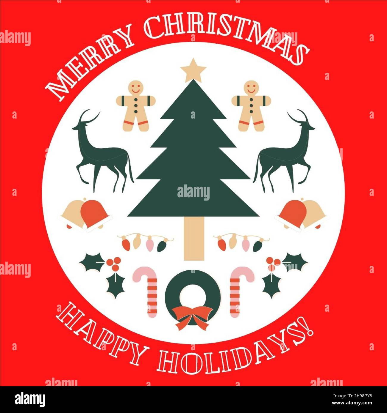 An illustration of a Christmas tree and other Christmas related items ...