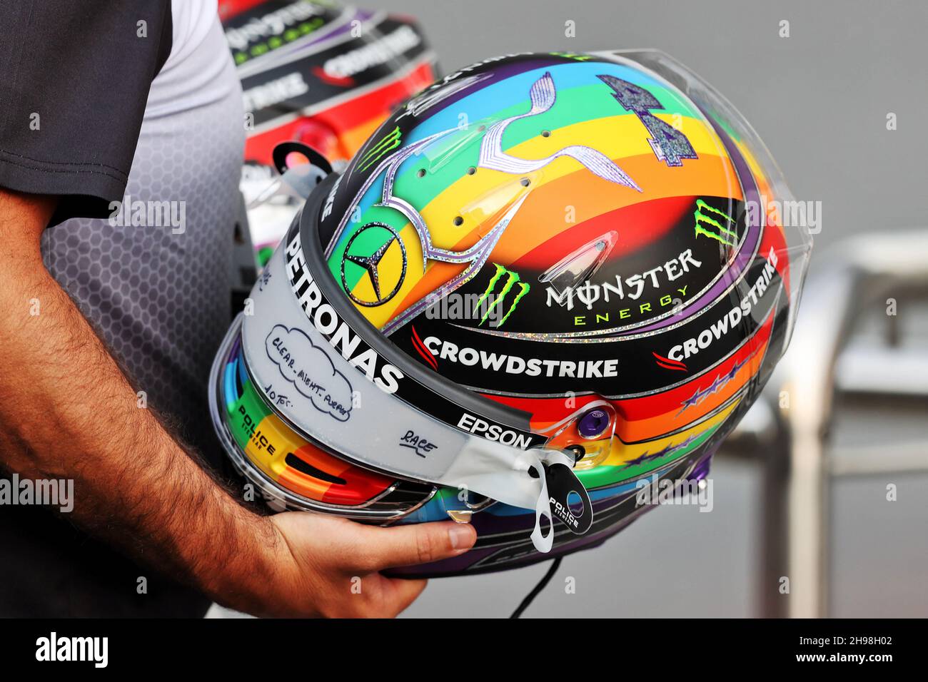 Jeddah, Saudi Arabia. 05th Dec, 2021. The helmet of Lewis Hamilton (GBR ...