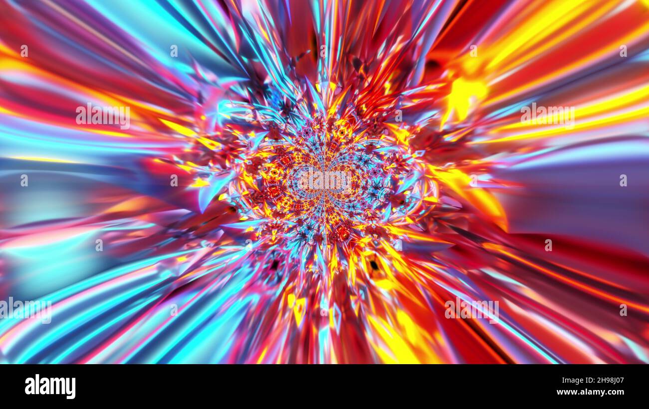 Round changing 3d render mosaic with circling bright flower and ...