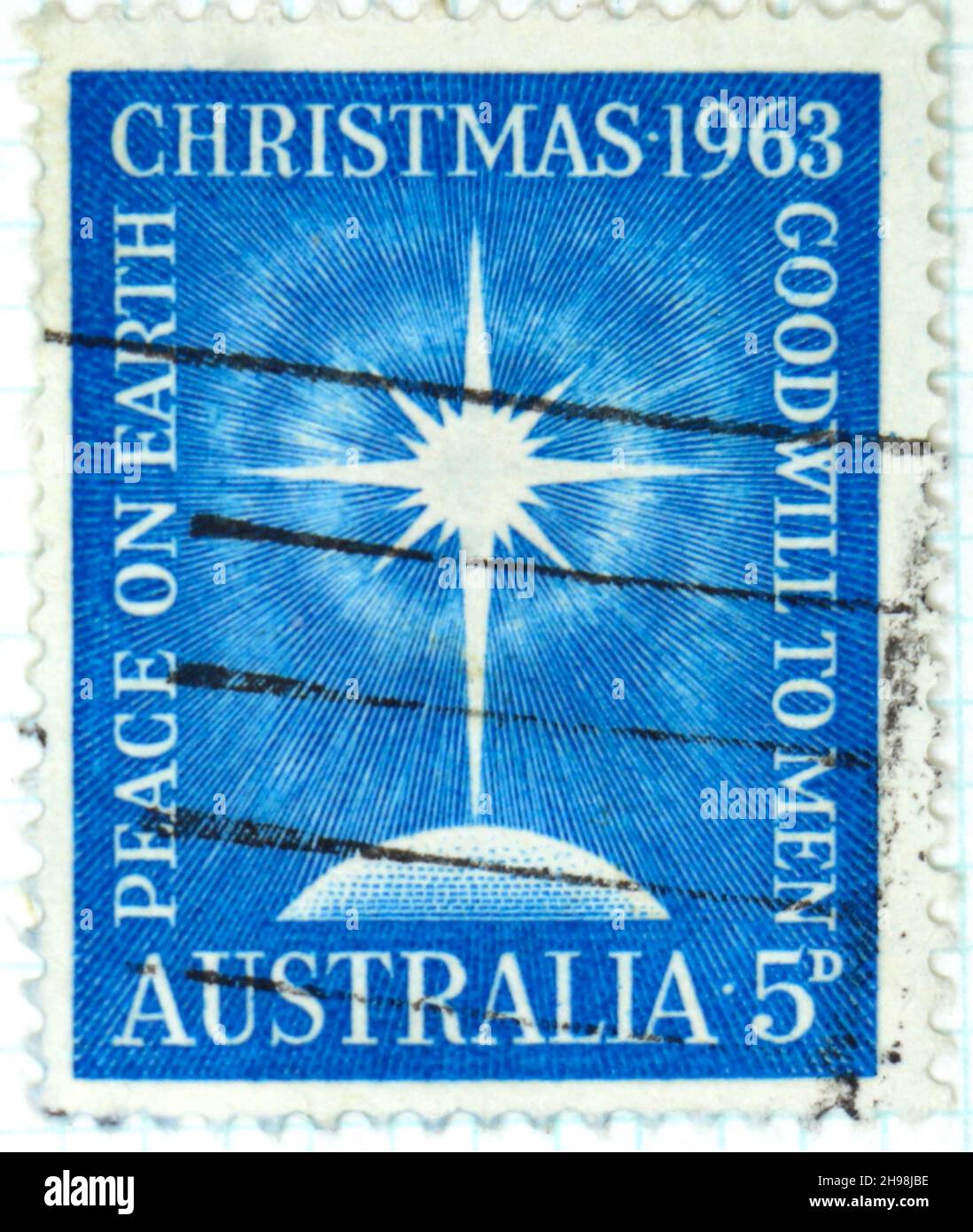 Photo of a blue 5d Australian postage stamp Christmas 1963 with an ...
