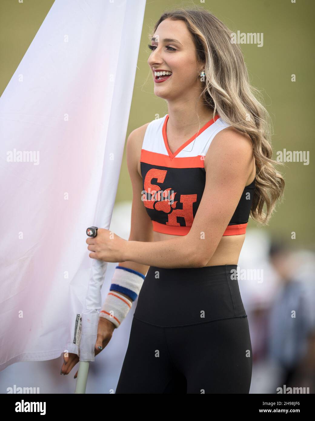 Huntsville, Texas, USA. 4th Dec, 2021. A Sam Houston Bearkats flag girl ...