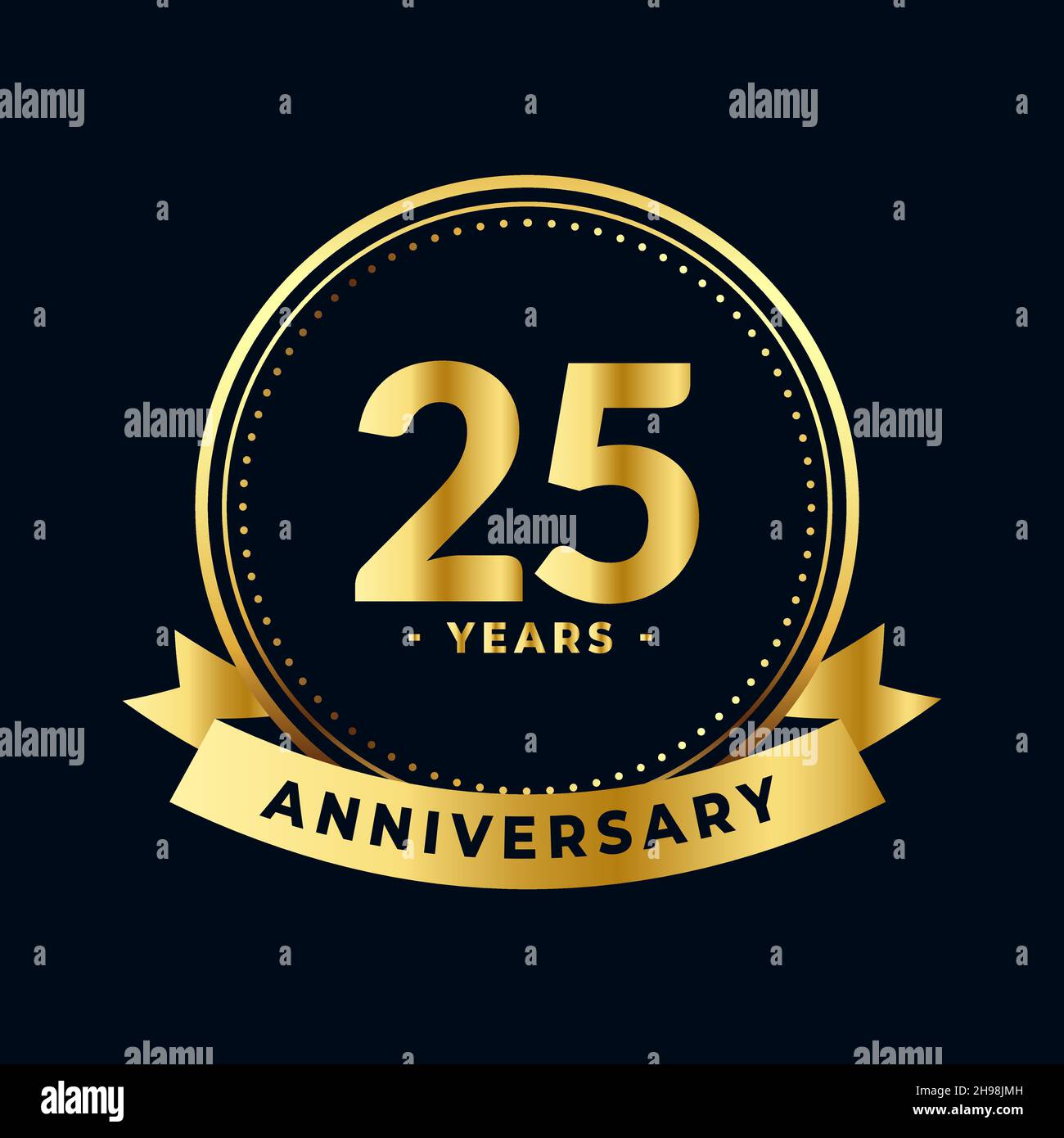 Twenty Five Years Anniversary Celebration Gold And Black Isolated Vector Stock Vector Image