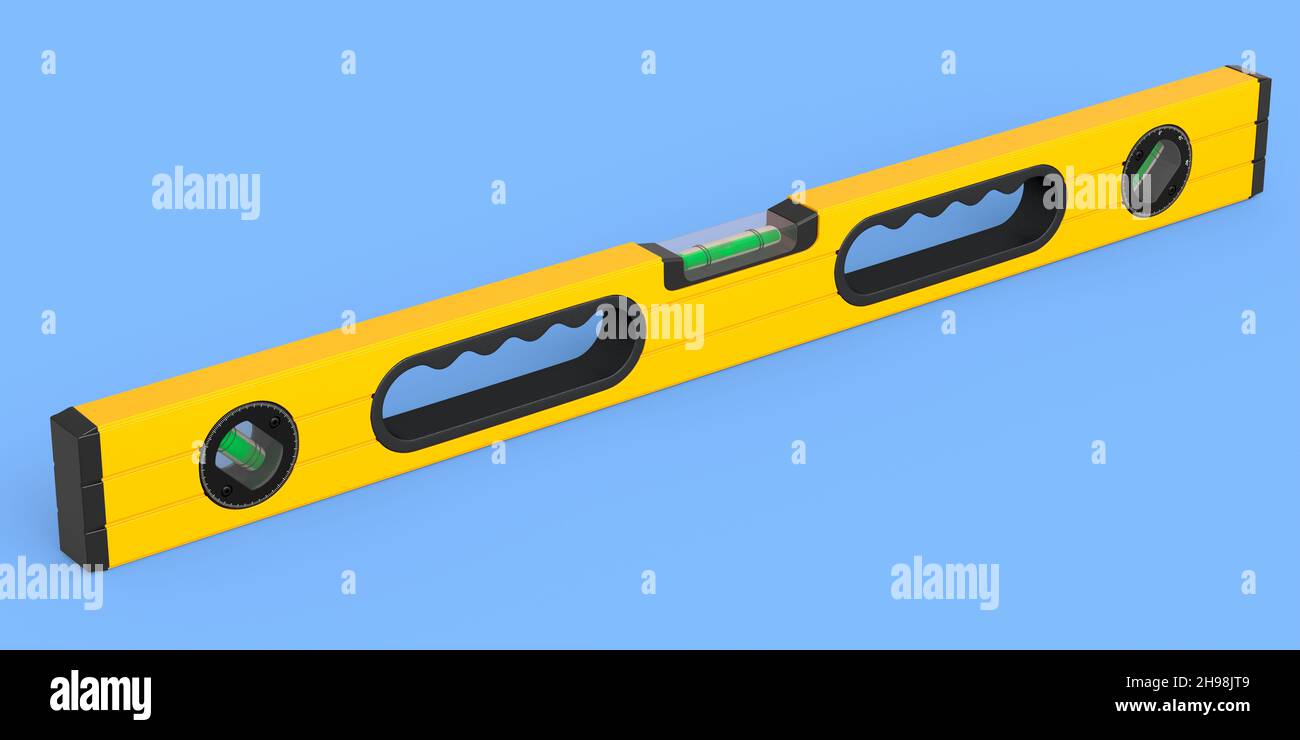 Building spirit level tool on blue background. 3d render and ...