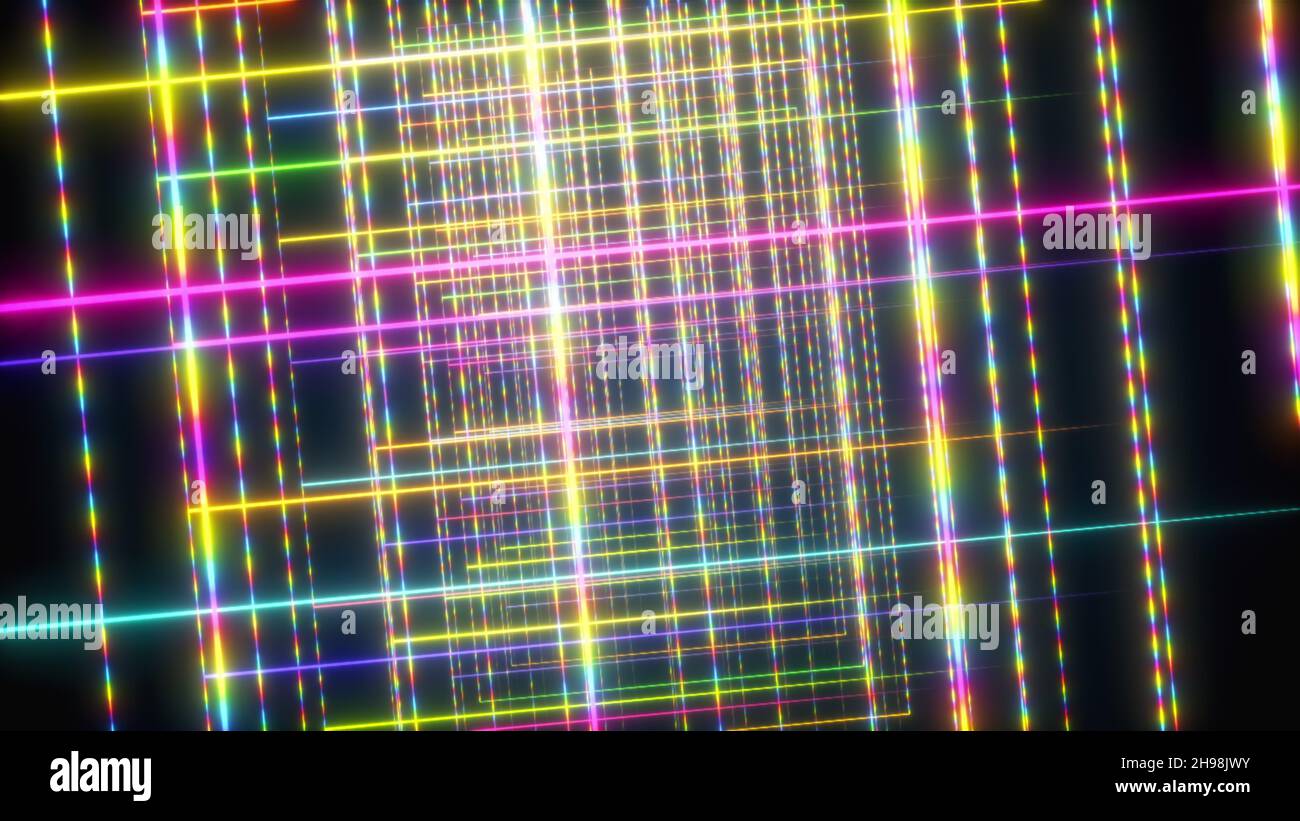 Geometric 3d render intersecting lines in digital synthwave. Thin ...