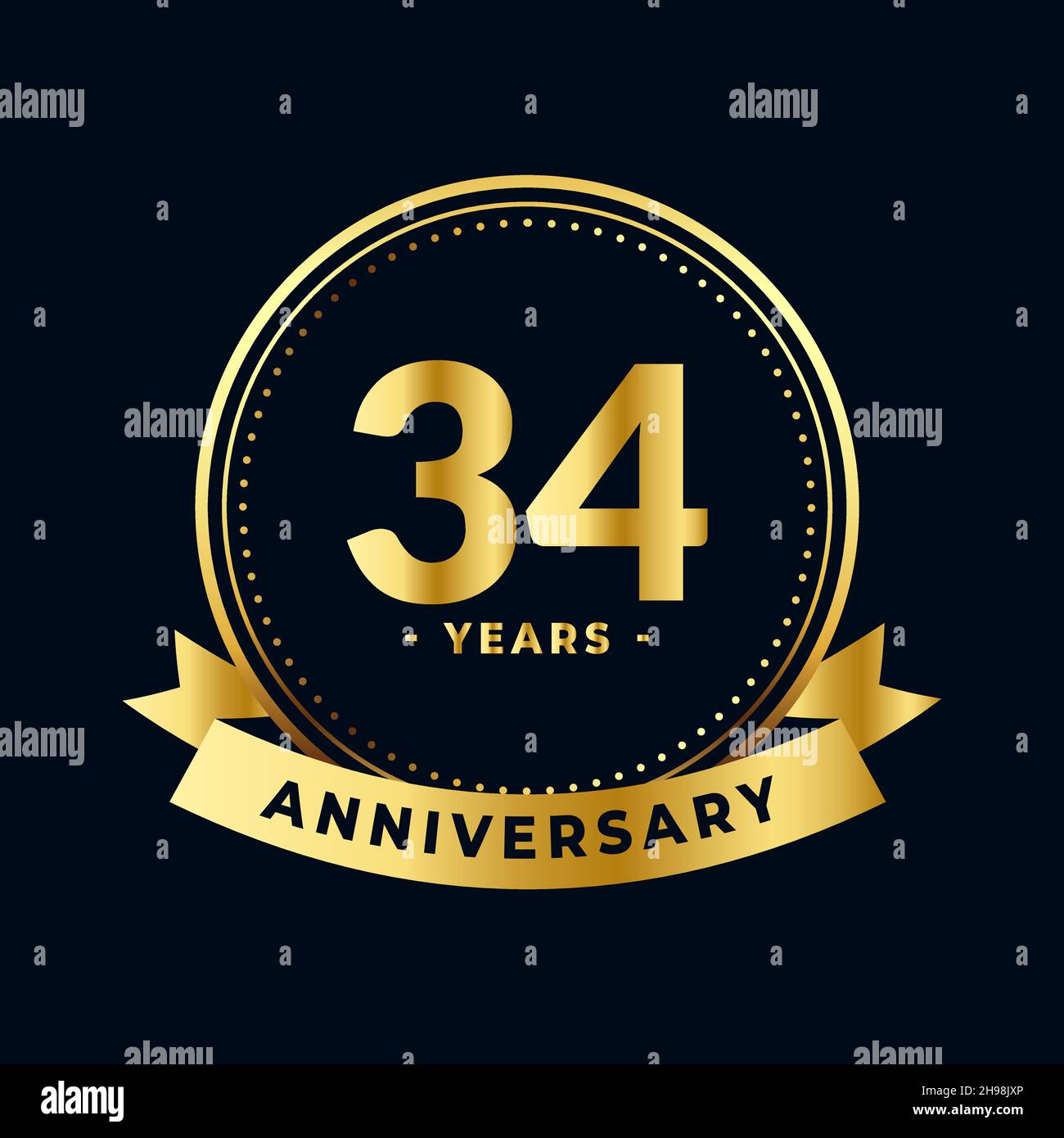 Thirty Four Years Anniversary Gold and Black Isolated Vector Stock ...