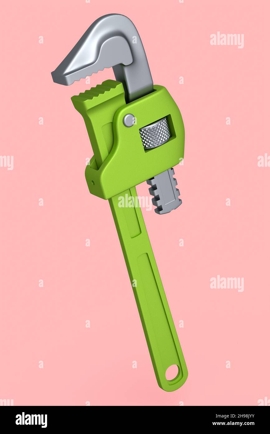 Adjustable pipe wrench, spanner or plumbing tool isolated on pink ...