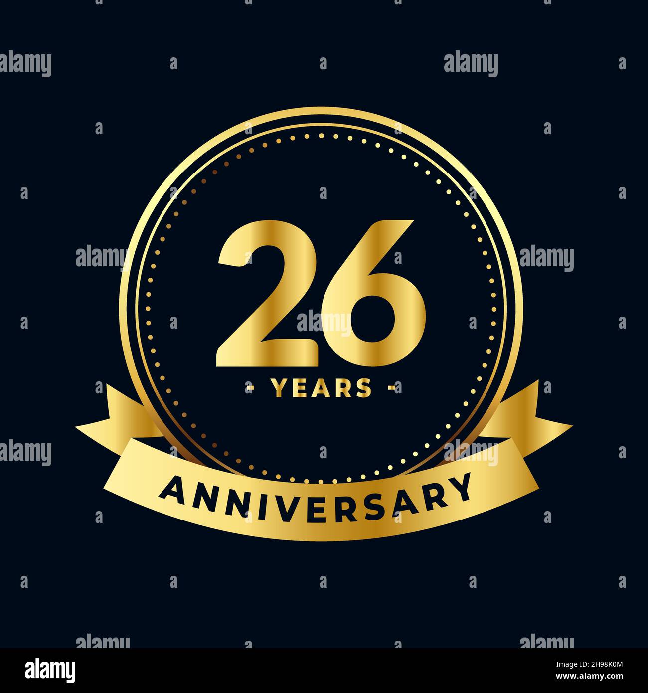 Twenty Six Years Anniversary Gold and Black Isolated Vector Stock ...