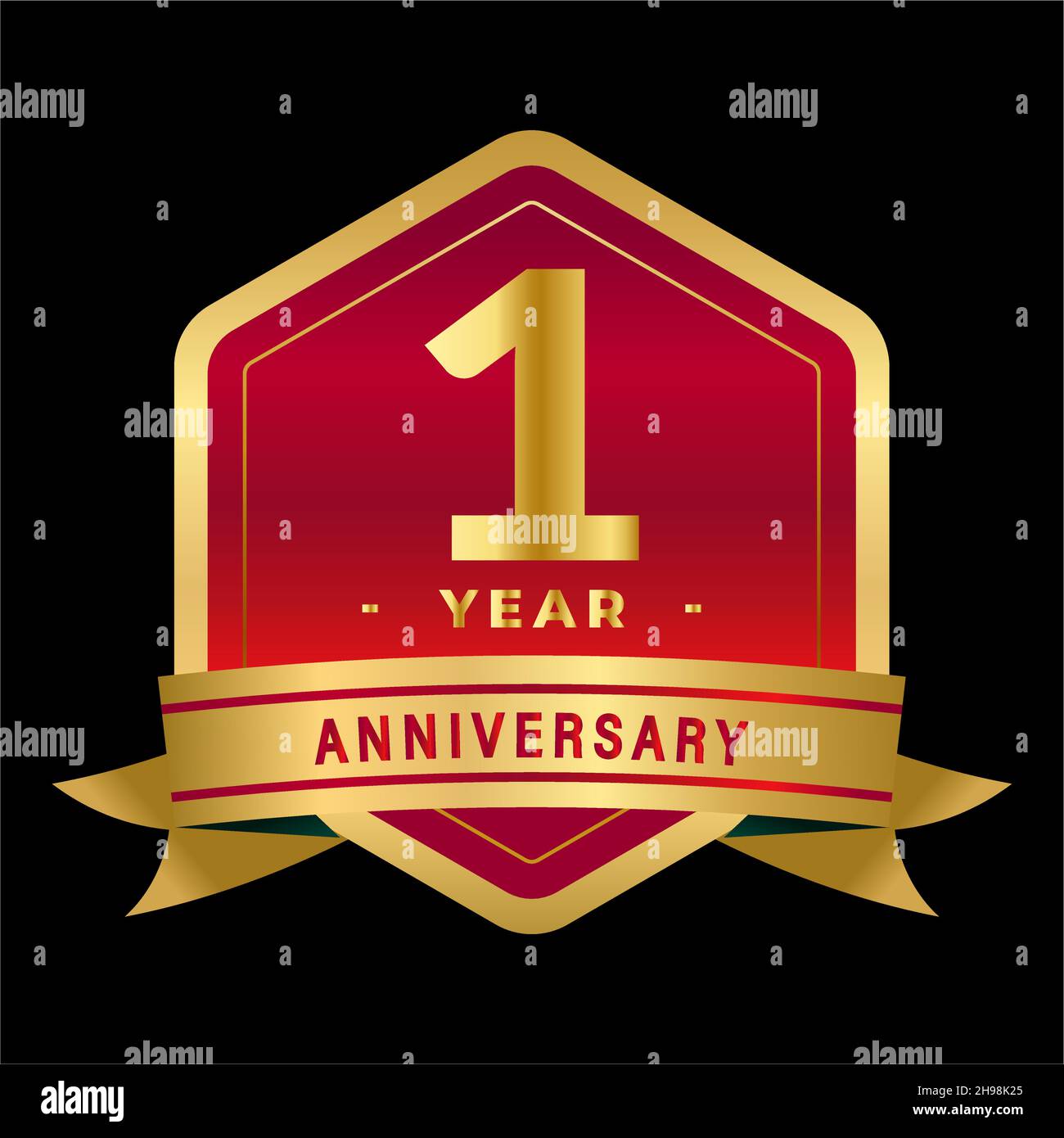 First Year Anniversary Red and Gold Isolated Vector Stock Vector Image ...