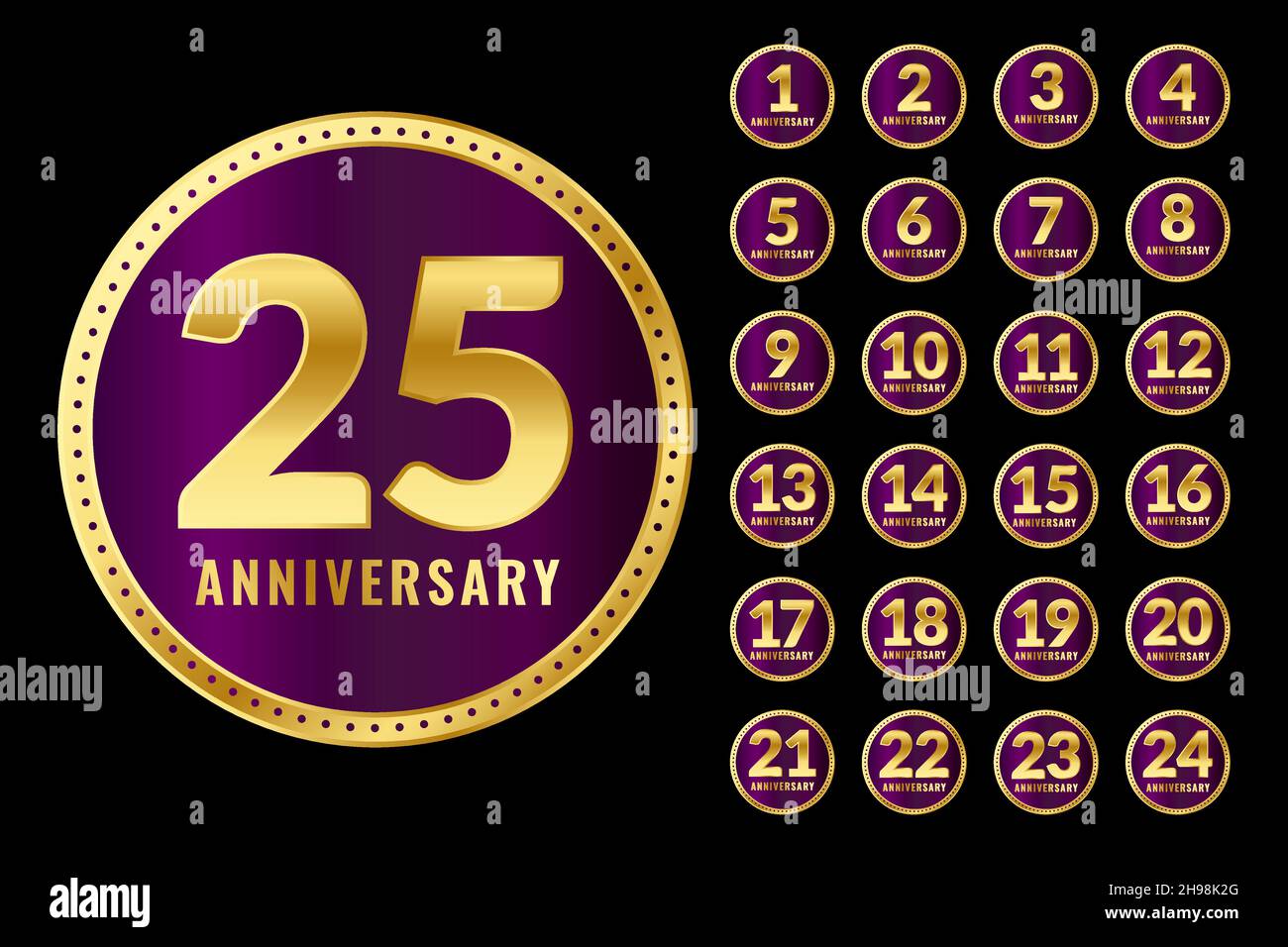 Anniversary Labels. Collection of Gold and Purple Luxury Celebration ...